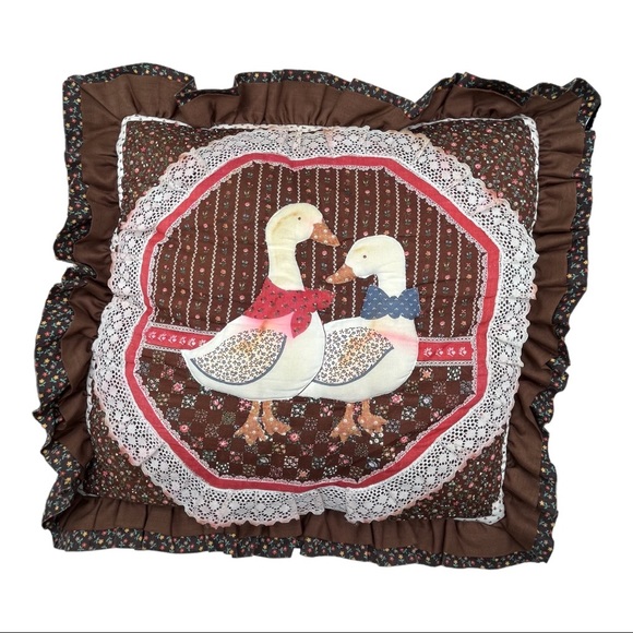Bedding | Vtg Handmade Quilted Lace Country Ducks Geese Farm ...